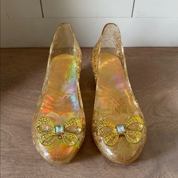 Disney | Shoes | Euc Disney Gold Glitter Kids Dress Up Princess Shoes ...